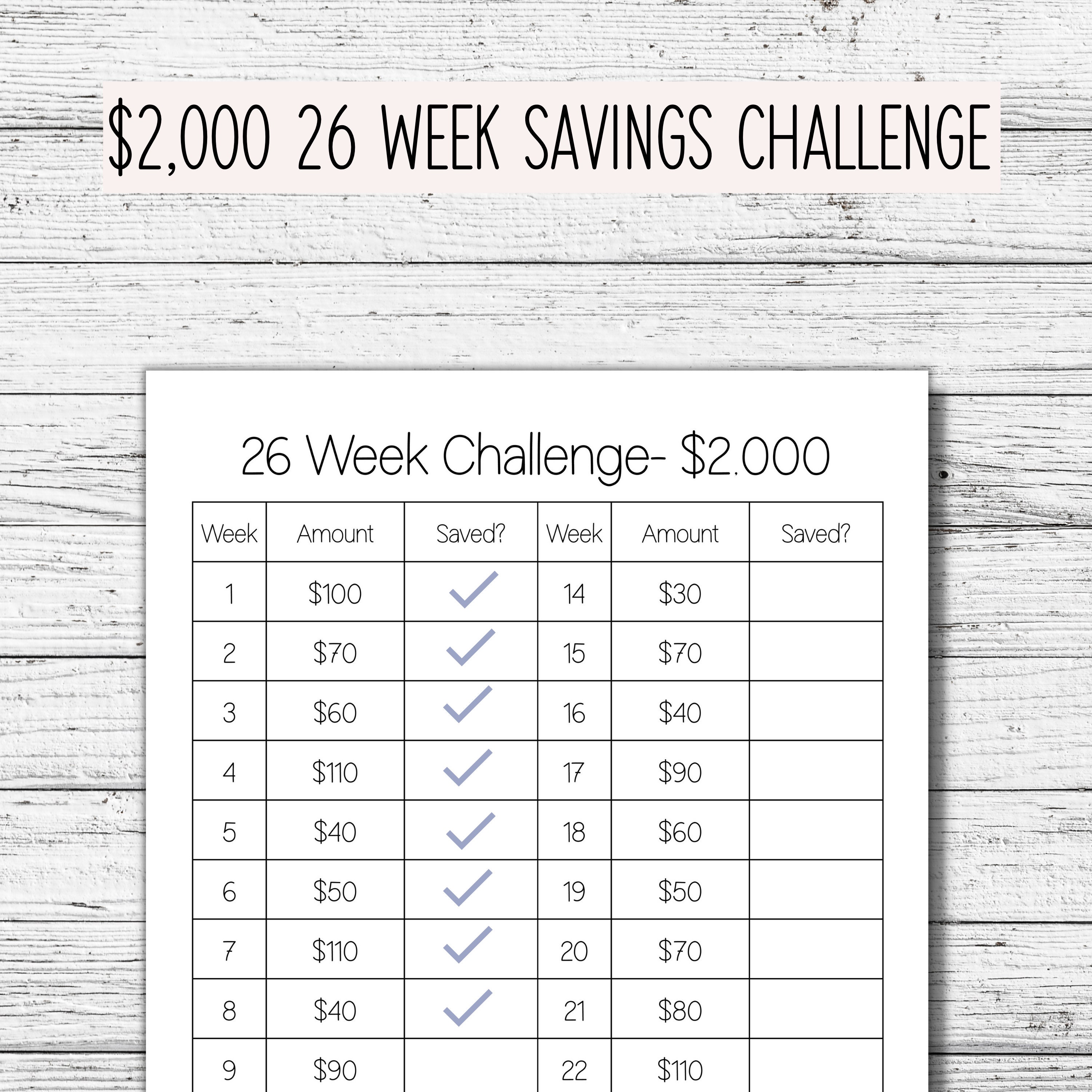 2k Savings, 26 Week Saving Challenge, 2k Saving Challenge, 2000 Savings ...