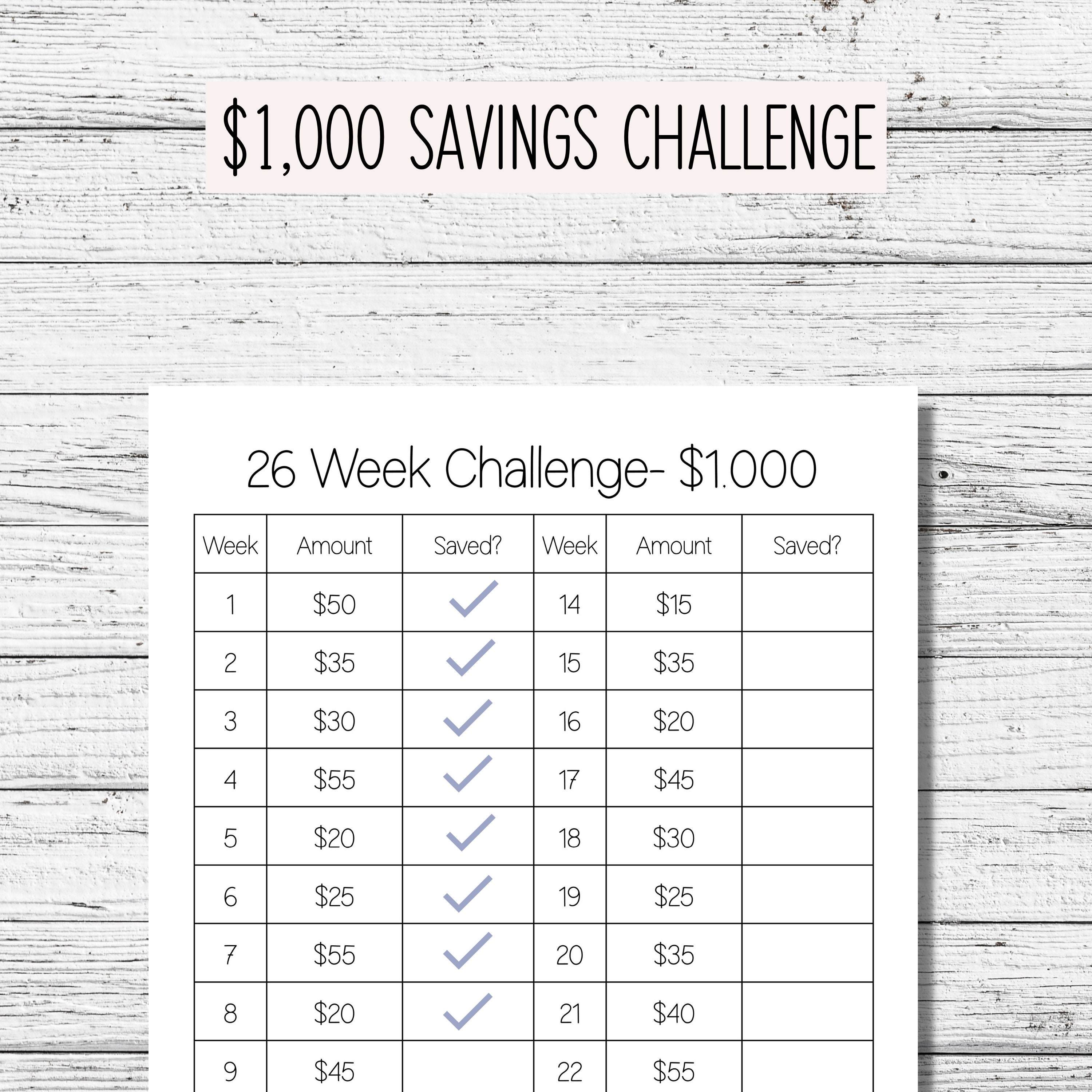 26 Week Saving Challenge, 1k Savings Challenge, 1000 Savings, 1k ...