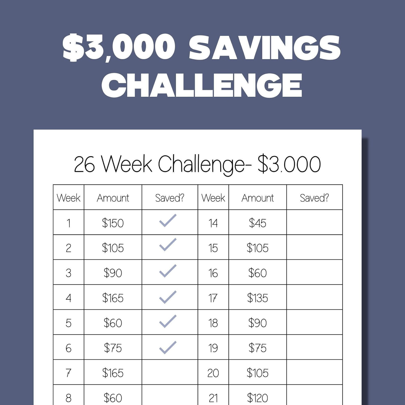 26 Week Savings Challenge, 3k Savings Challenge, Savings Printable ...