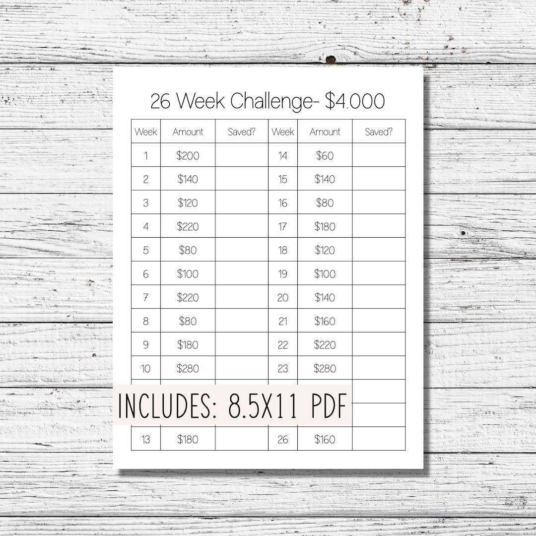 26 Week Savings Challenge, 26 Week Savings, 26 Week Challenge, 4k ...