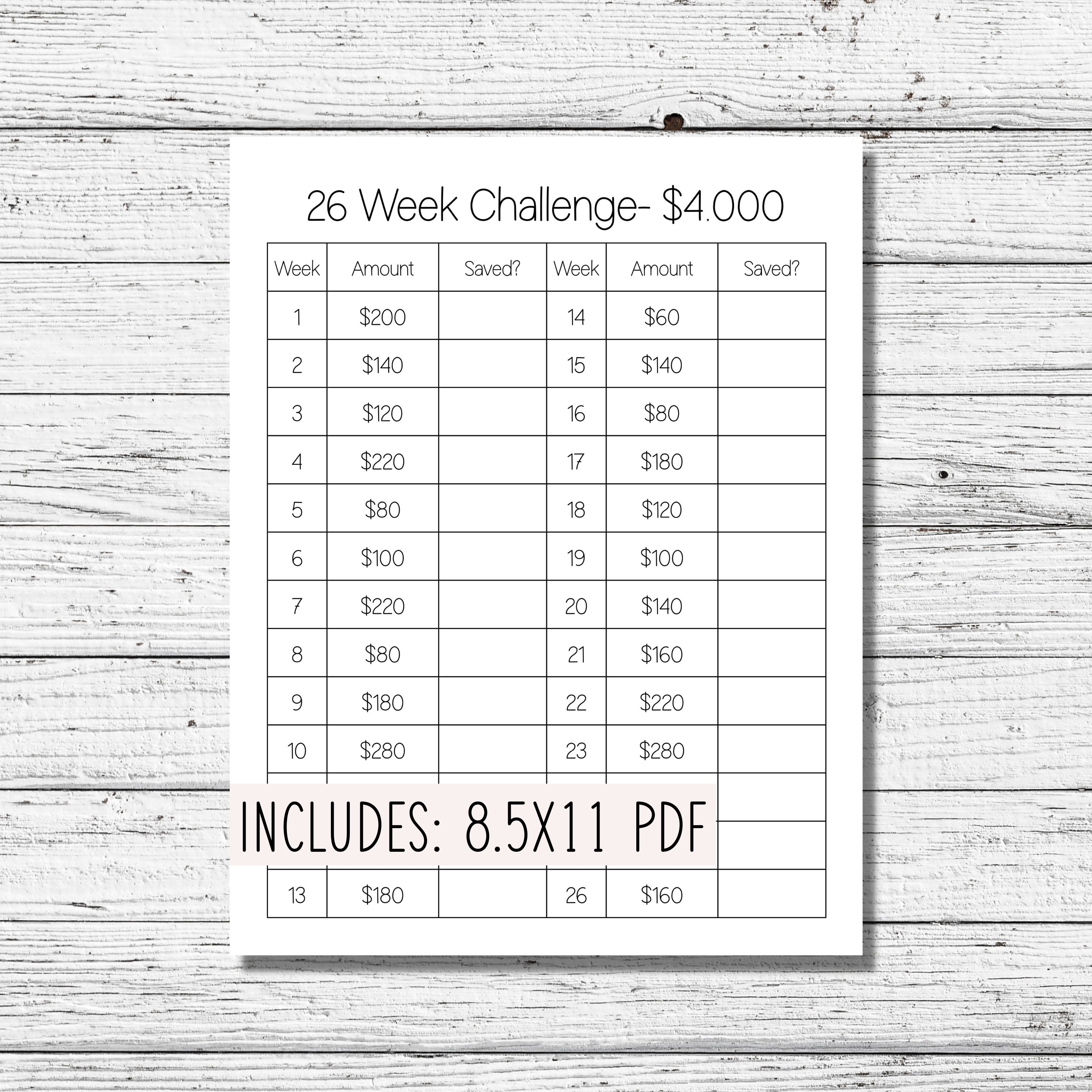 26 Week Savings Challenge, 26 Week Savings, 26 Week Challenge, 4k ...