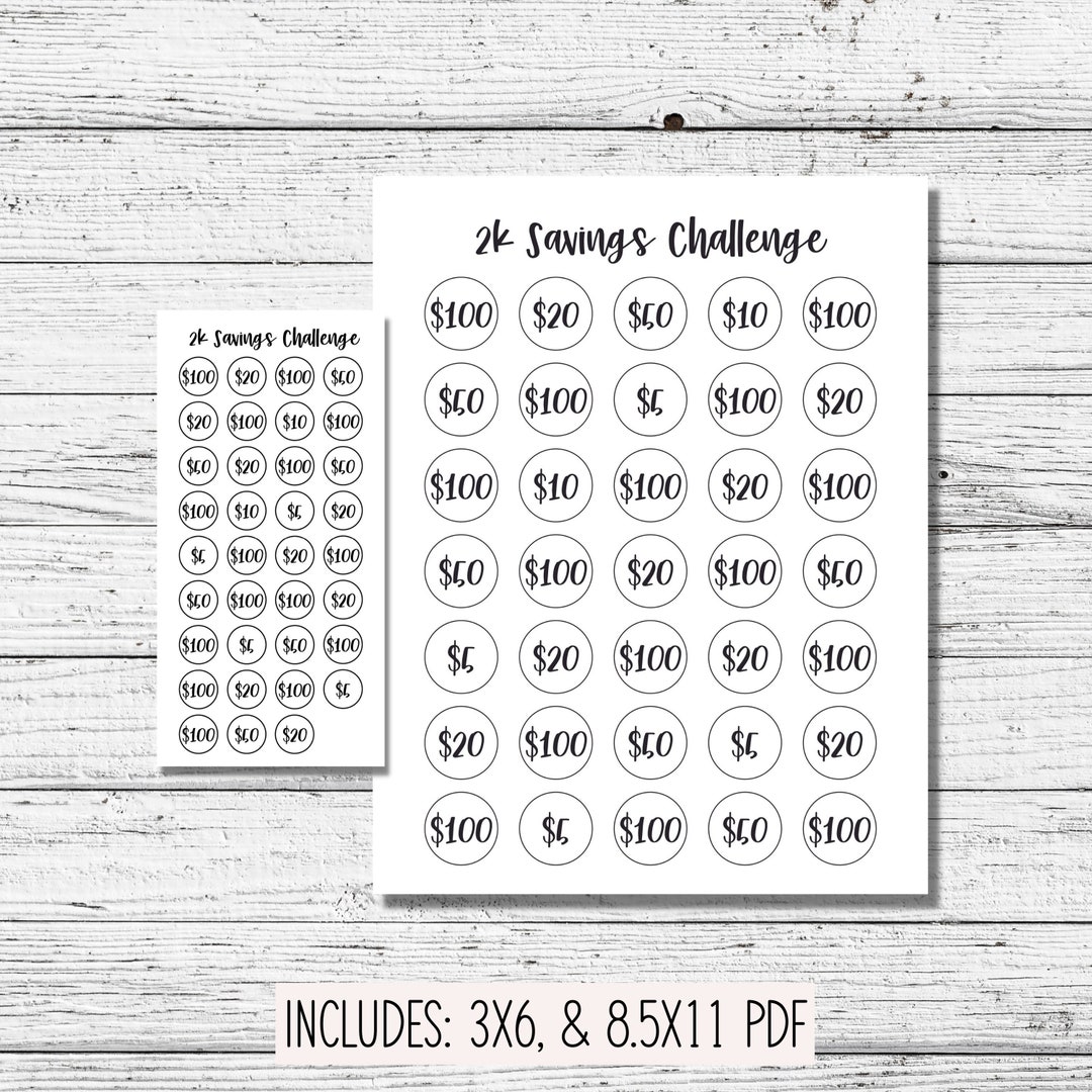 2k Saving Challenge, 2k Savings Challenge Envelope, 2000 Savings ...