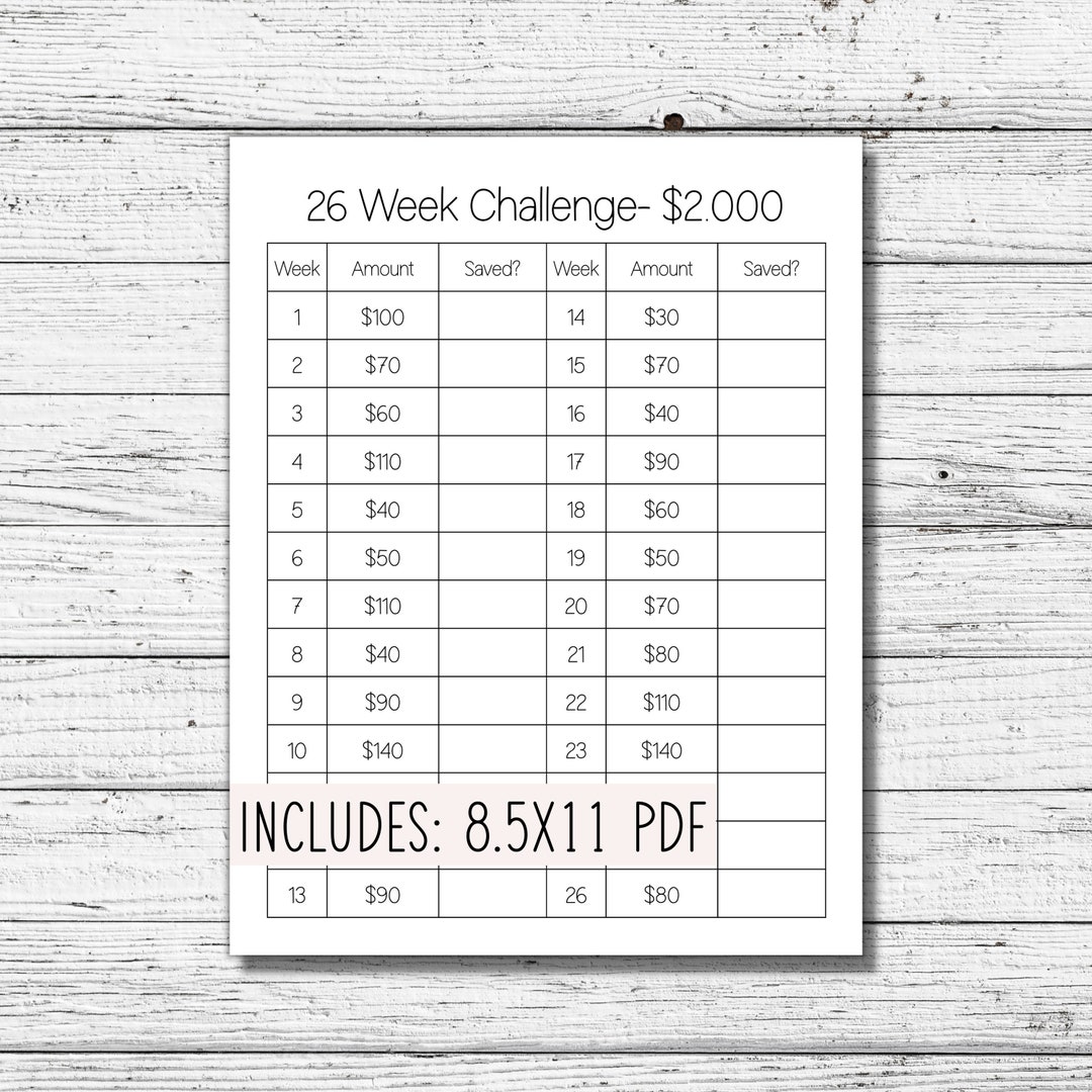 2k Savings, 26 Week Saving Challenge, 2k Saving Challenge, 2000 Savings ...