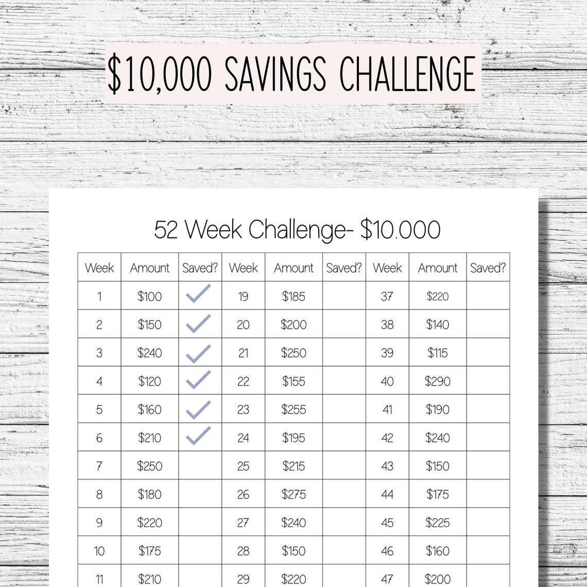 52 Week Savings Challenge 10000, 52 Weeks Money Challenge, 52 Week ...