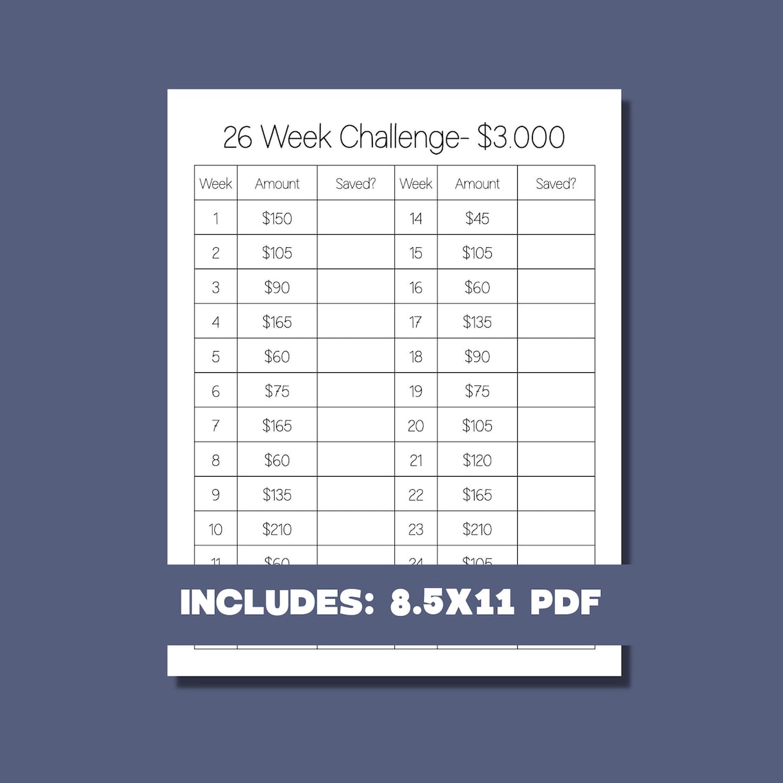 26 Week Savings Challenge, 3k Savings Challenge, Savings Printable ...