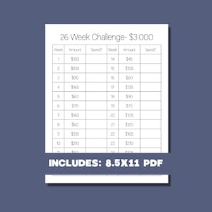 26 Week Savings Challenge, 3k Savings Challenge, Savings Printable ...