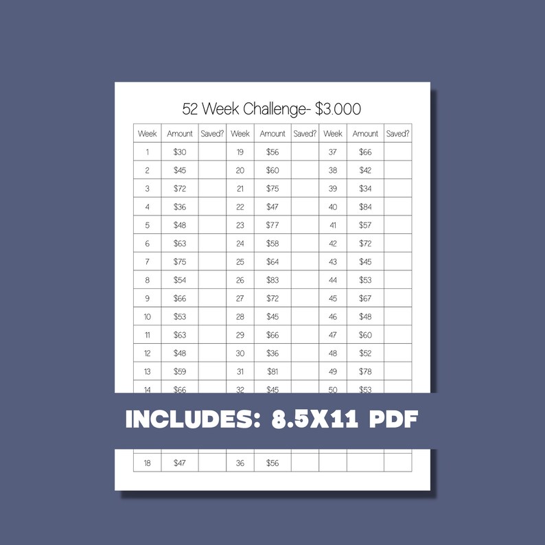 3k Savings Challenge, 52 Week Savings Challenge, 3k Saving Challenge ...