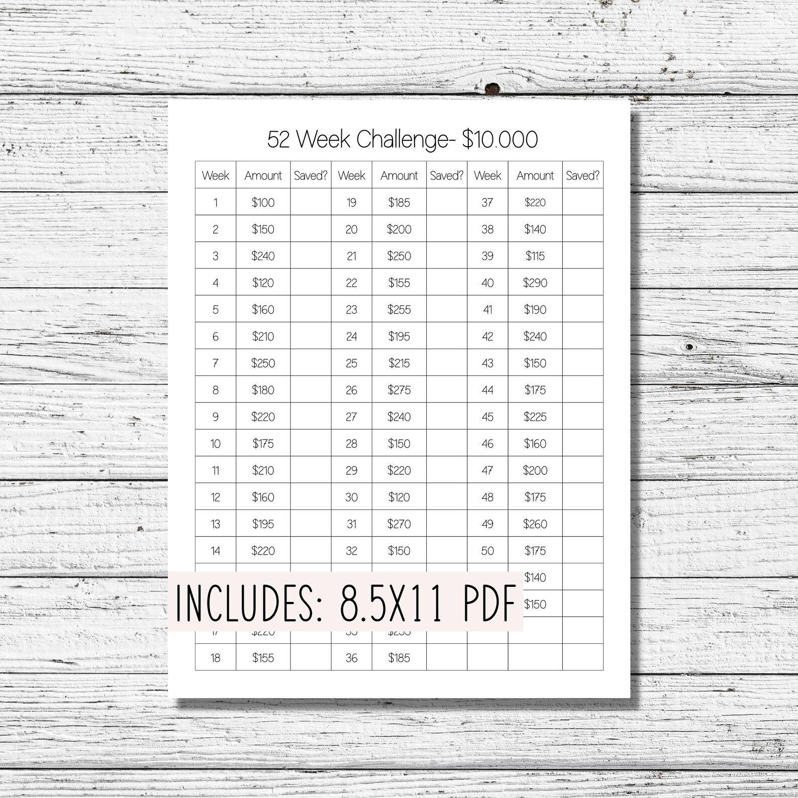 52 Week Savings Challenge 10000, 52 Weeks Money Challenge, 52 Week ...
