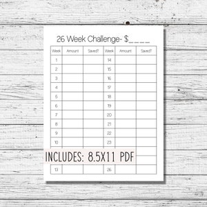 26 Week Savings Challenge Editable, 26 Week Challenge, 26 Week Savings ...