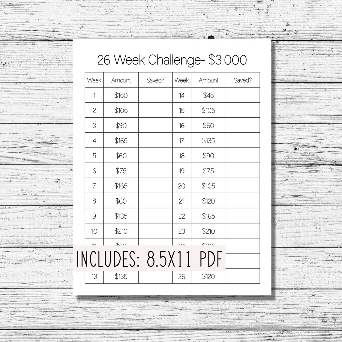 26 Week Savings Challenge 3k Savings Challenge Savings - Etsy