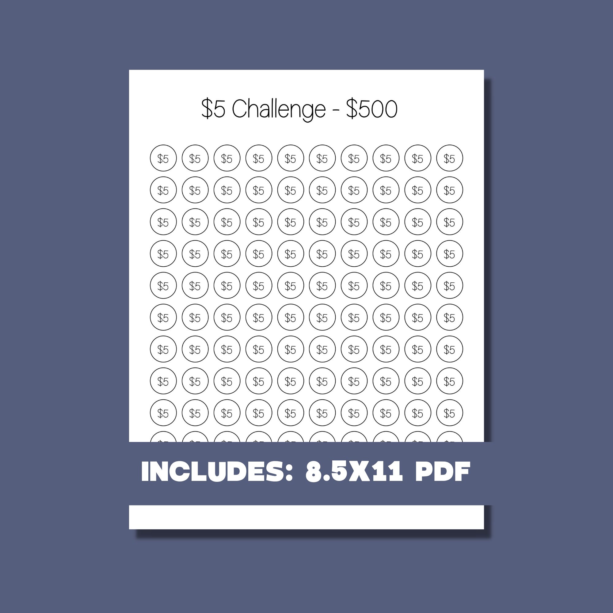 5 Dollar Challenge Savings Challenge Savings Tracker Saving - Etsy