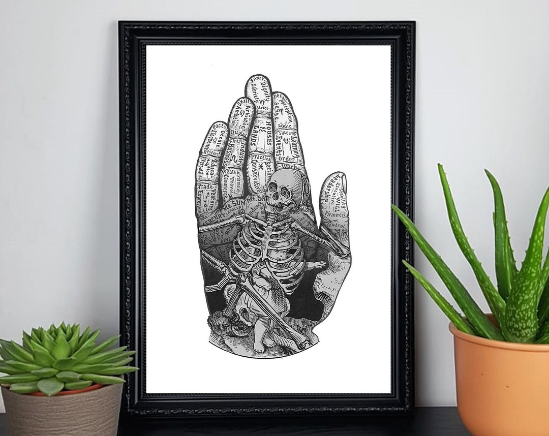 Skeleton in Mystical Palm Reading Hand Art Print Vintage Wall - Etsy