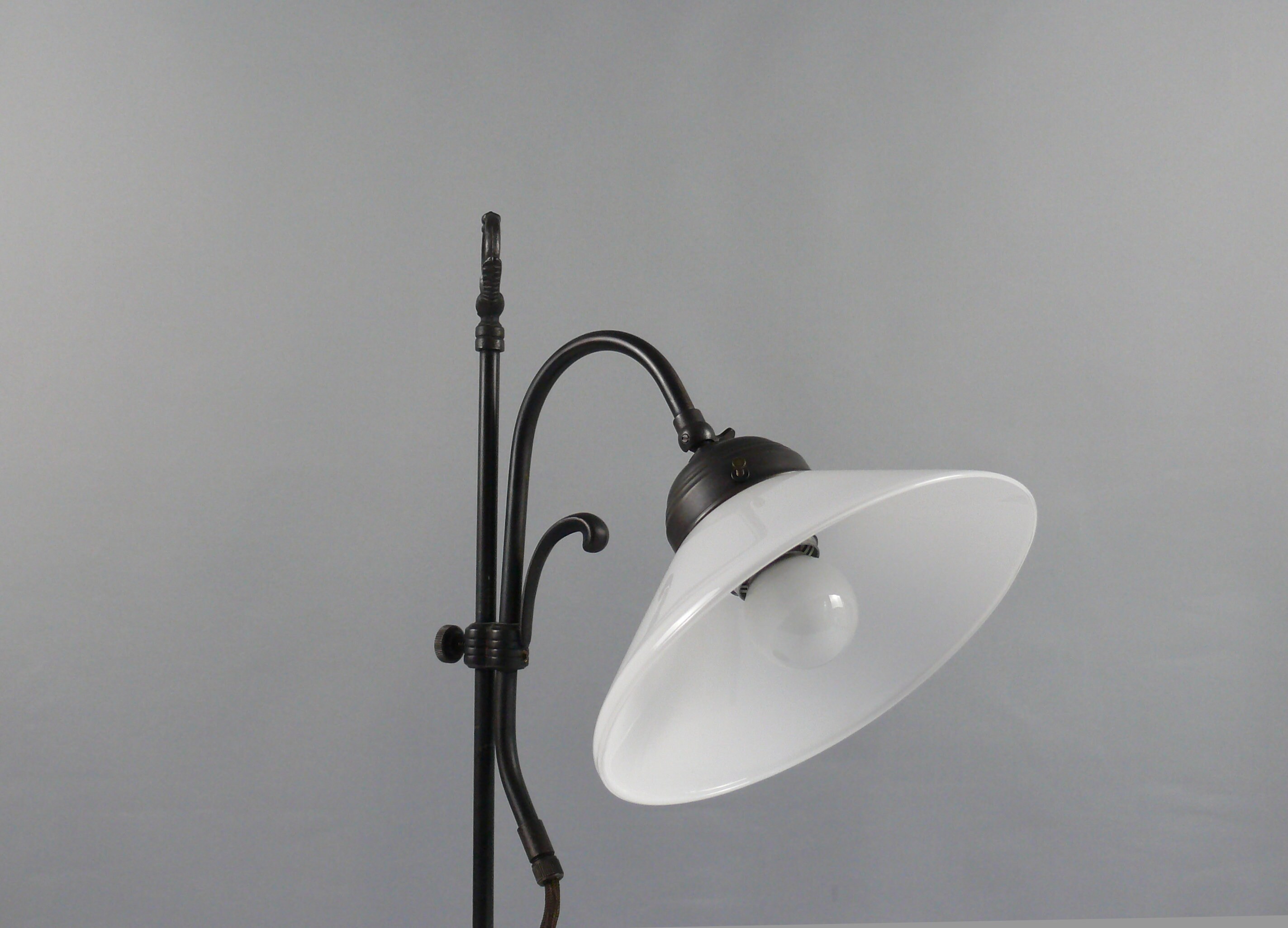 Table lamp / secretary lamp made of burnished brass with opal glass ...