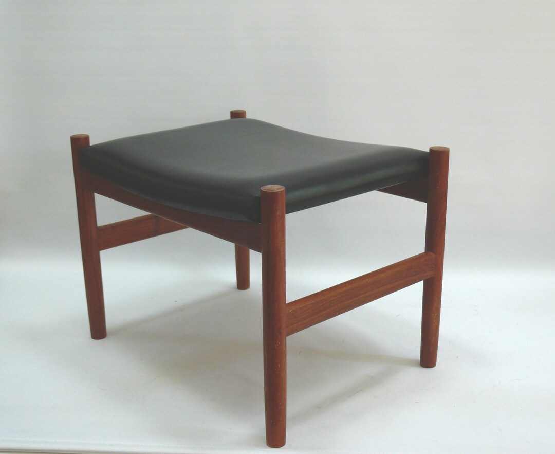 Ottoman - Stool, Teak - Faux Leather, Spottrup Denmark - 1960s - Etsy