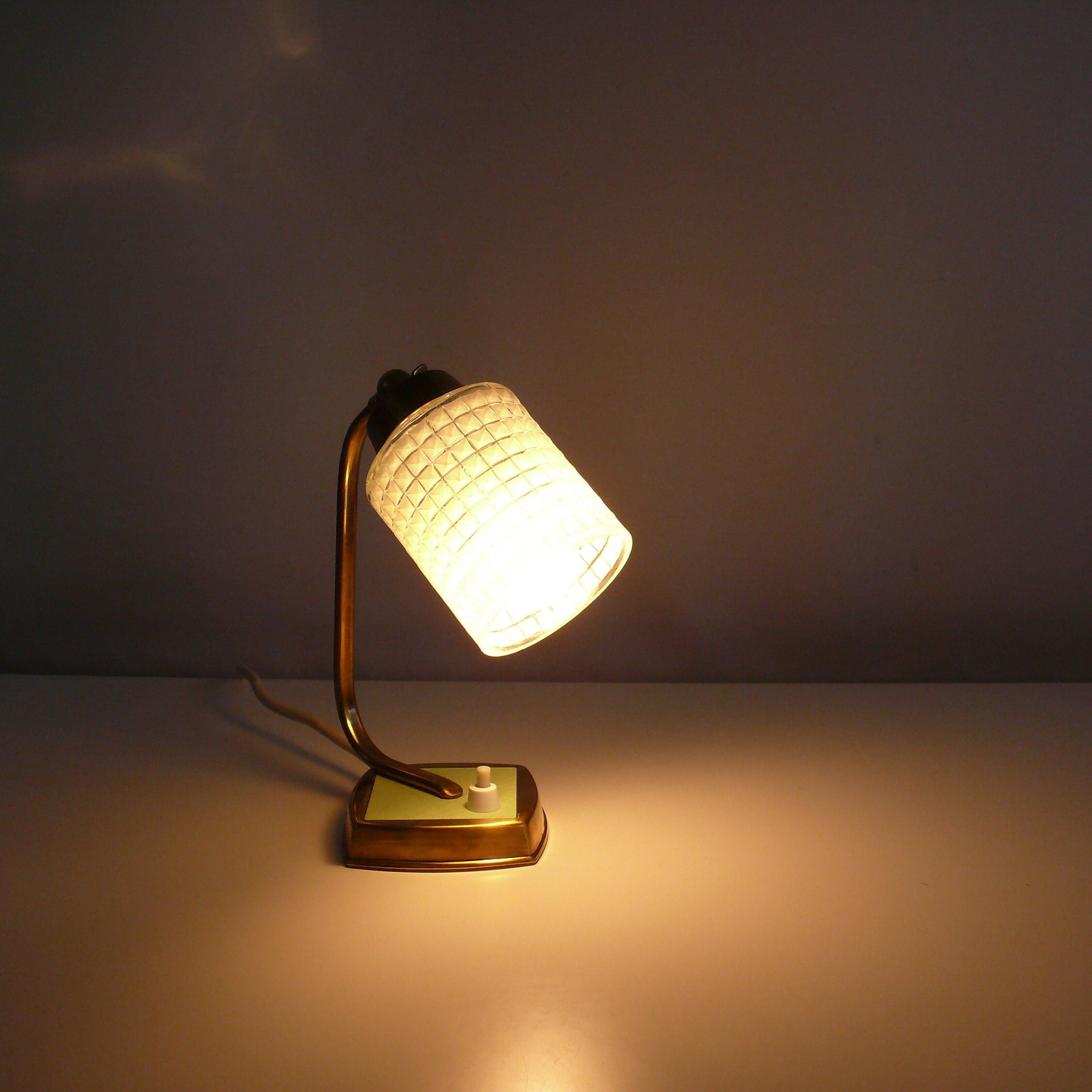 60s Bedside Lamp - Brass Table Lamp with Opal Glass Shade - Mid Century ...