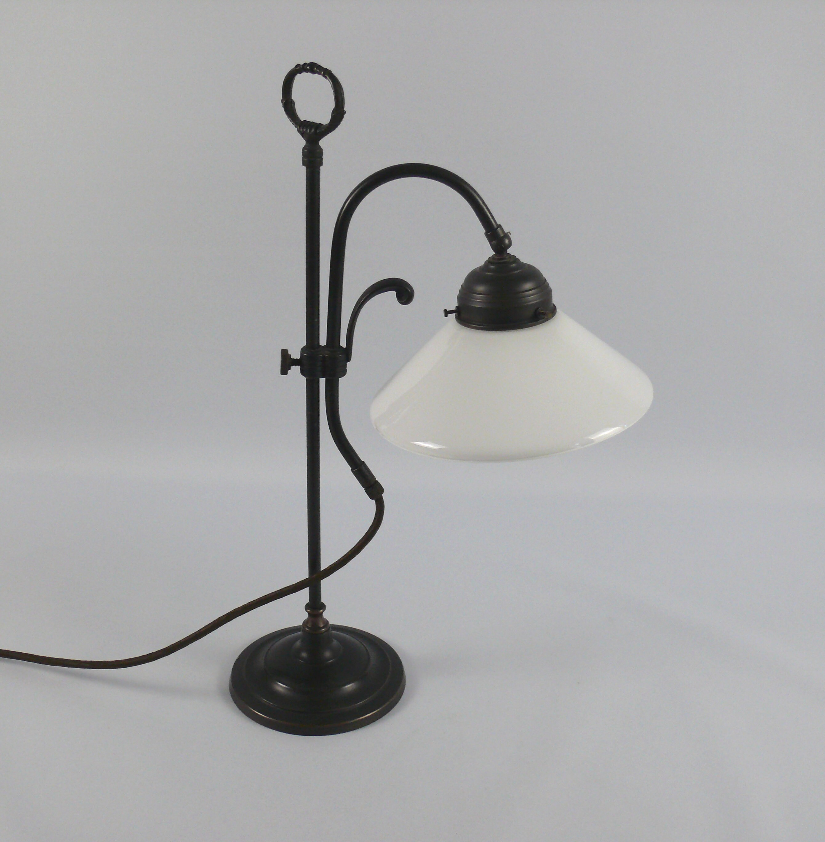 Table lamp / secretary lamp made of burnished brass with opal glass ...