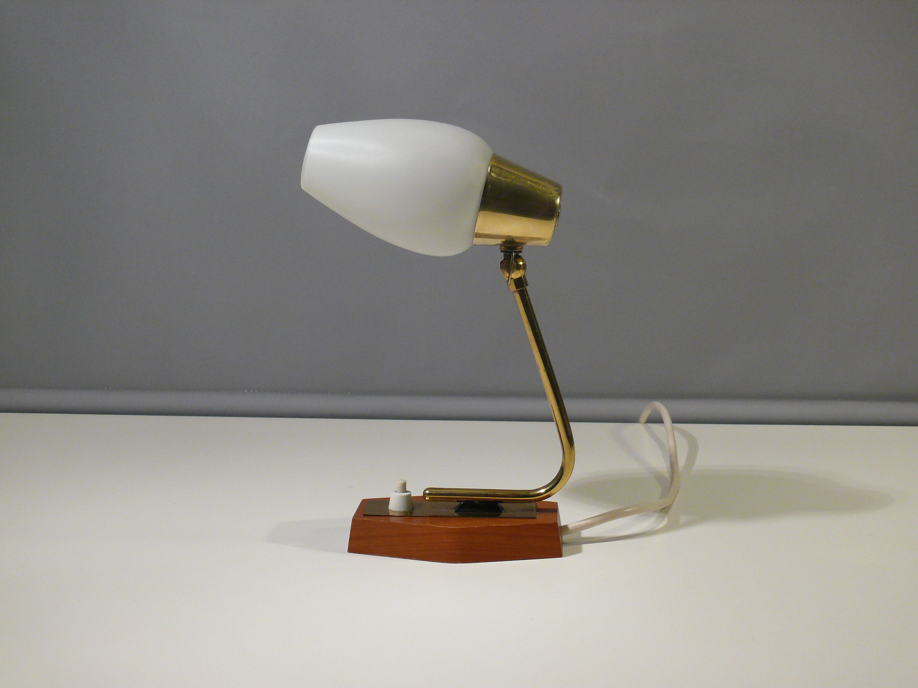 60s bedside lamp - brass table lamp with opal glass shade - Mid Century ...