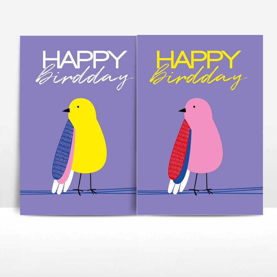 HAPPY BIRDDAY Birthday Card Illustration Bird | Birthday Card Pun ...