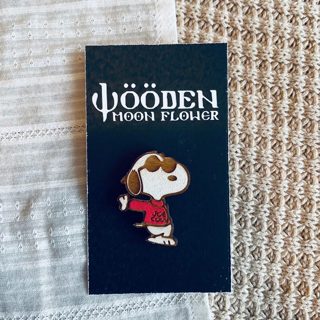 Wooden Snoopy Pin Joe Cool Peanuts Cute Wooden Pin Charlie Brown Lapel ...
