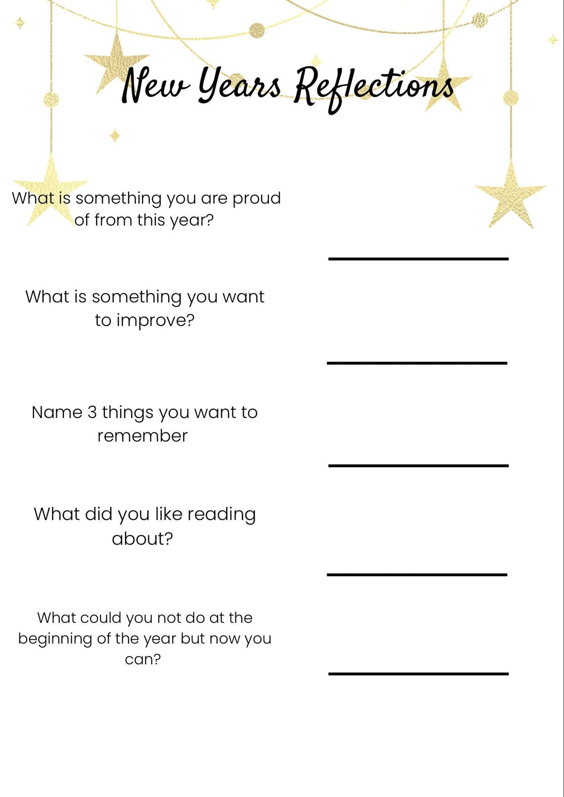 New Years Reflection Worksheet Years Eve Questions Year Refl