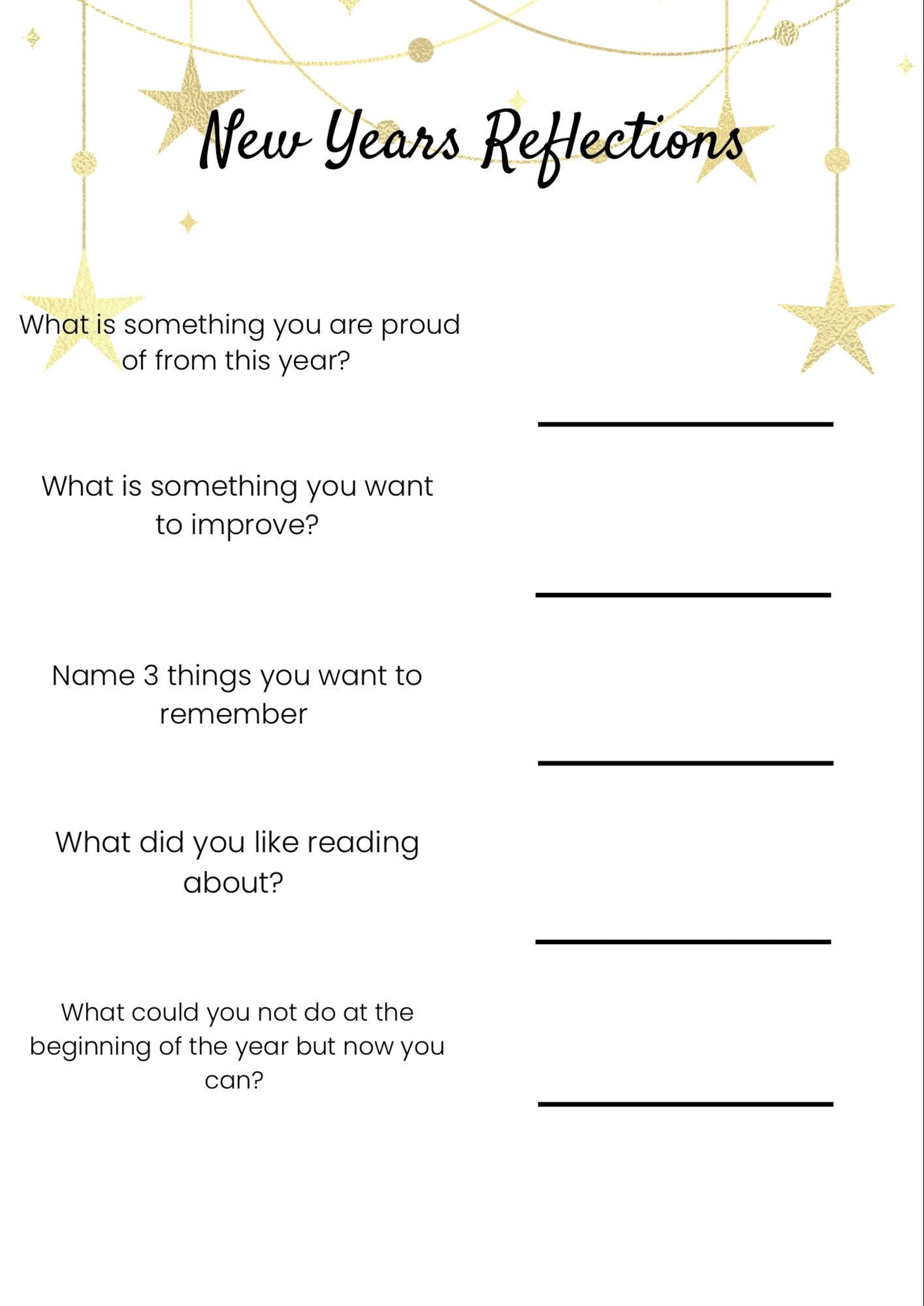 Kids New Years Reflections Worksheet - Etsy