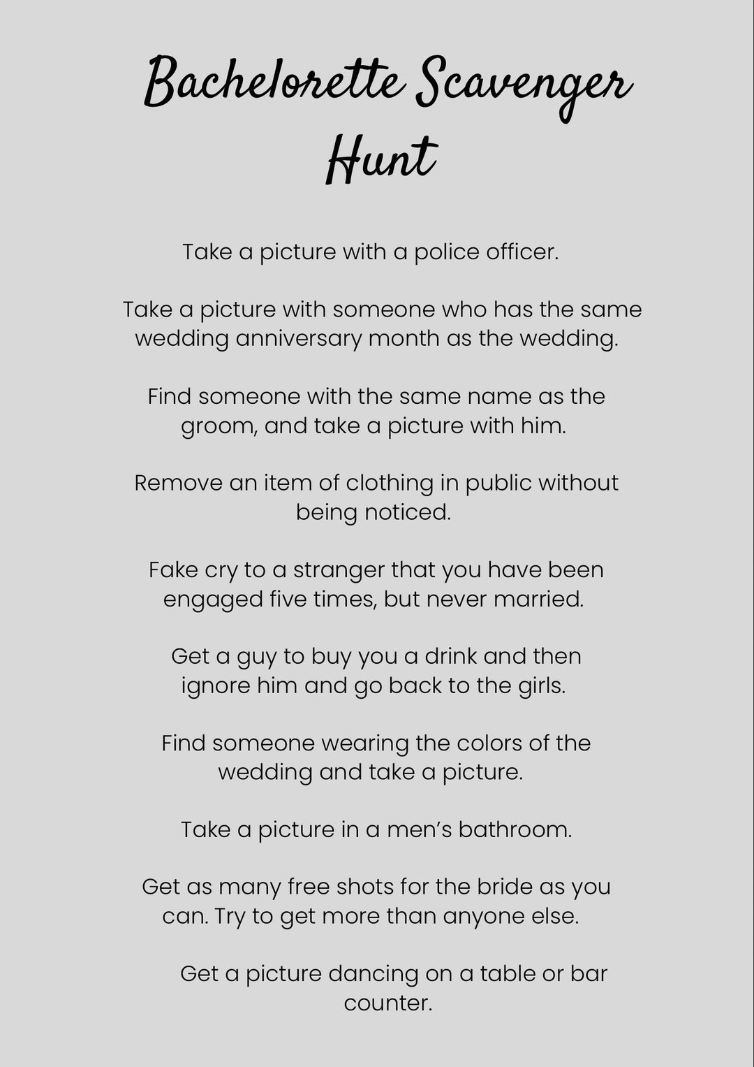 Bachelorette Party Scavenger Hunt Game Etsy