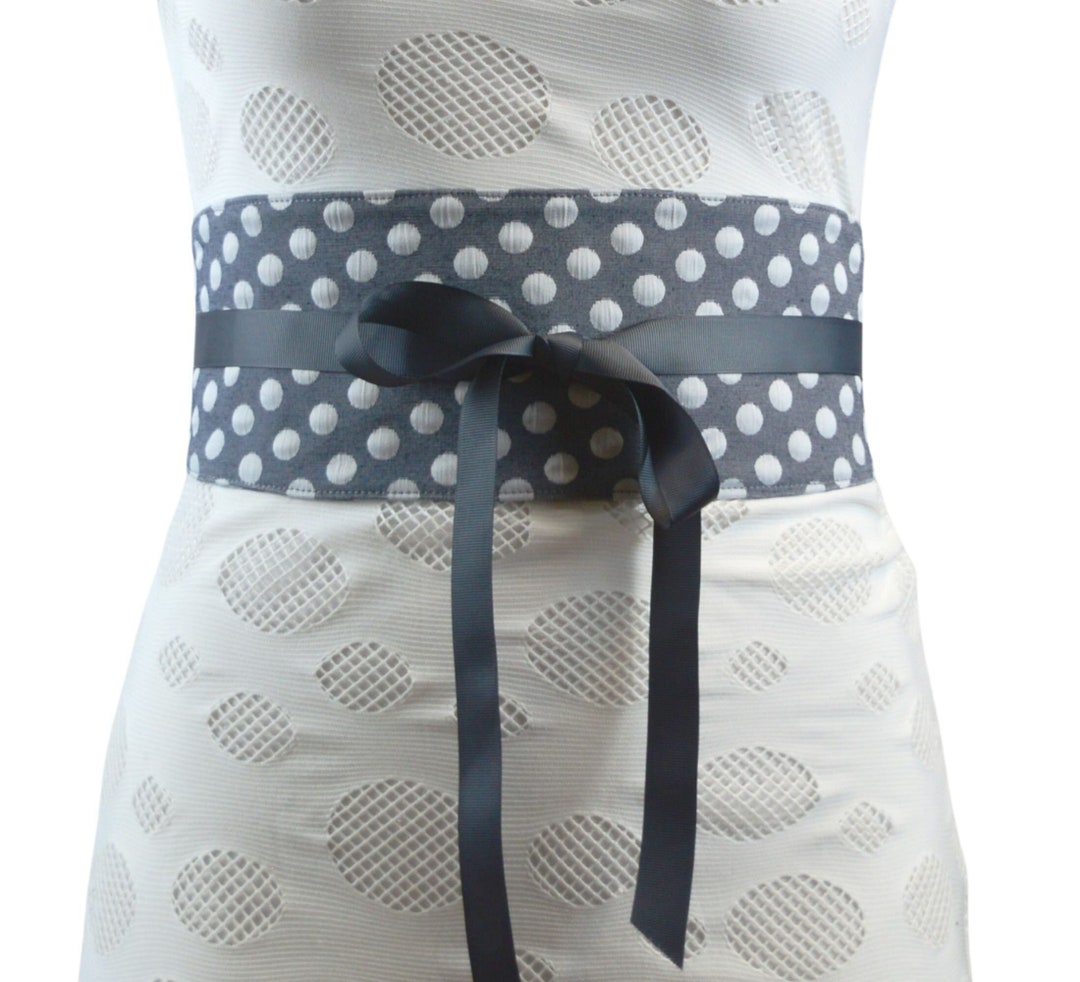 Grey Polka Dots Obi Belt, Reversible Wrap Belt With Ties, Wide ...