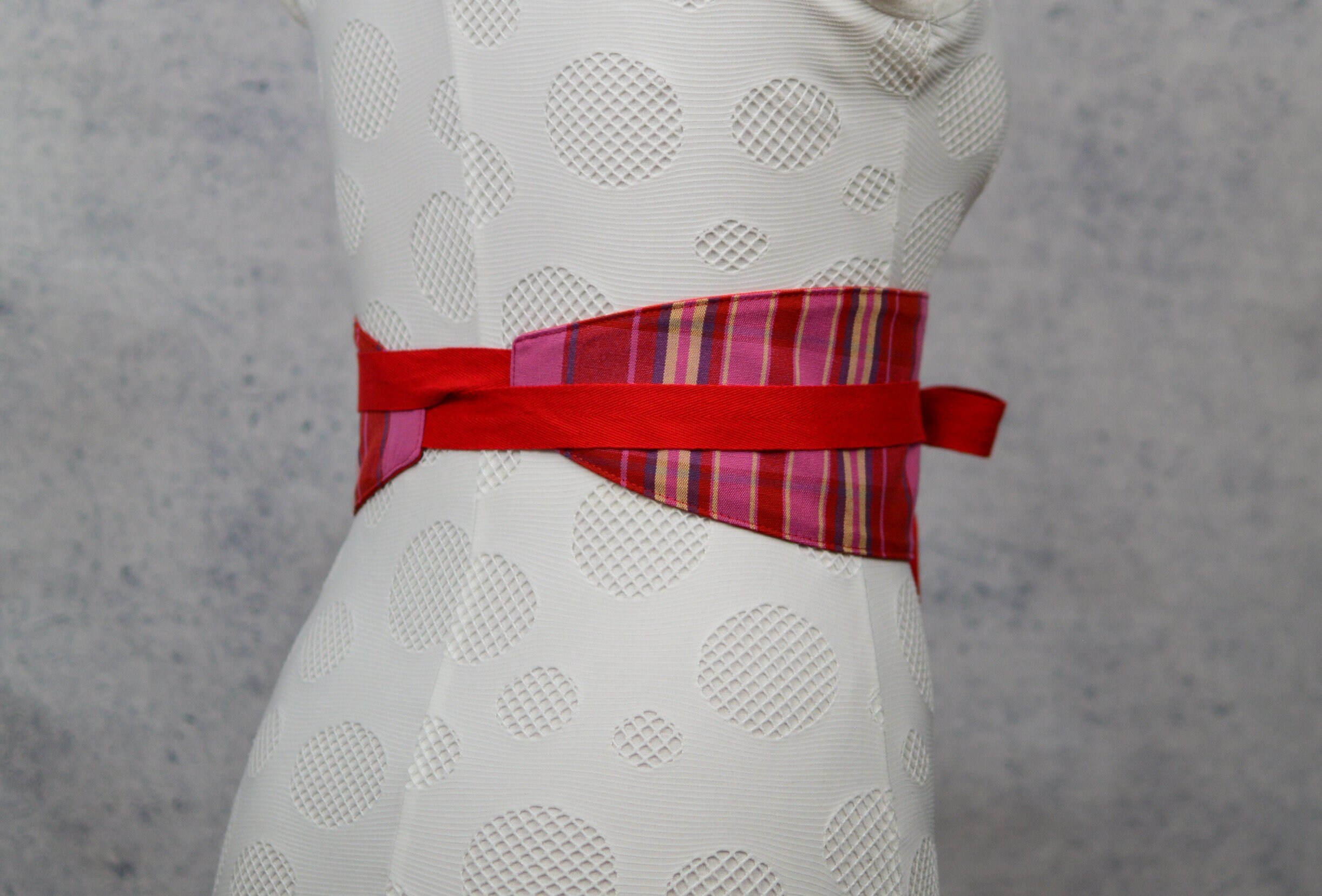 Reversible Obi Belt, Pink Tartan and Solid Red Fabric Belt, Wide Wrap ...