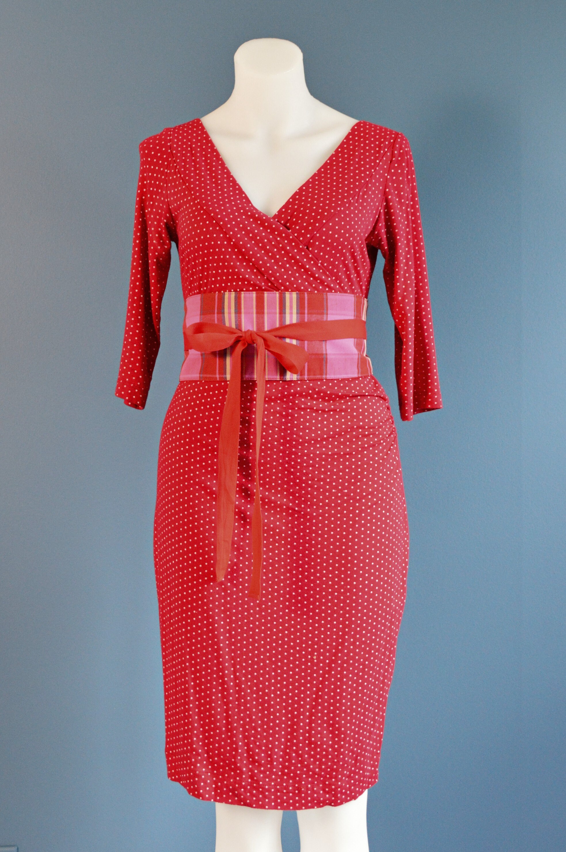 Reversible Obi Belt, Pink Tartan and Solid Red Fabric Belt, Wide Wrap ...