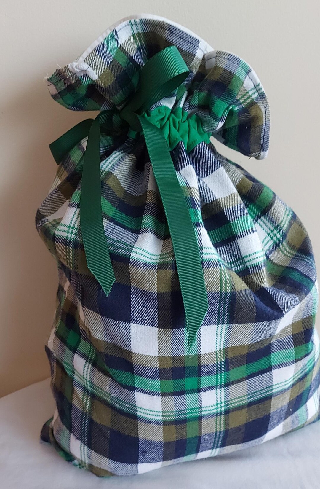 Large Fabric Gift Bags, Lined, Flannel, Green-cream-navy-army Green ...