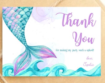 Mermaid Party Thank You Card - Etsy