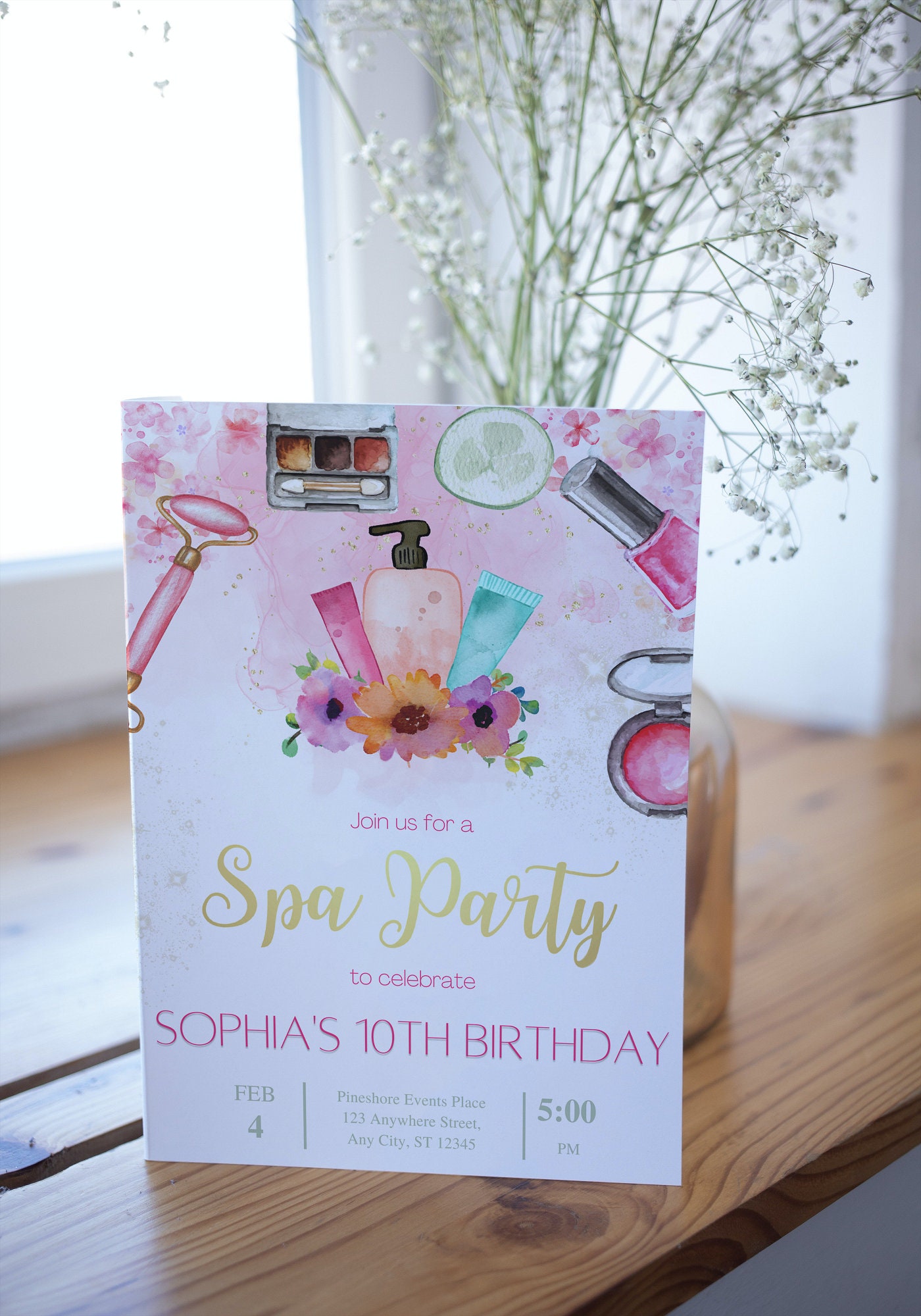 Spa Birthday Party Invitation, Manicure Pedicure Party Card, Makeup ...