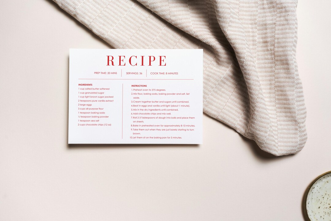 Red Recipe Card Template, Downloadable Recipe Card, Editable Instant ...