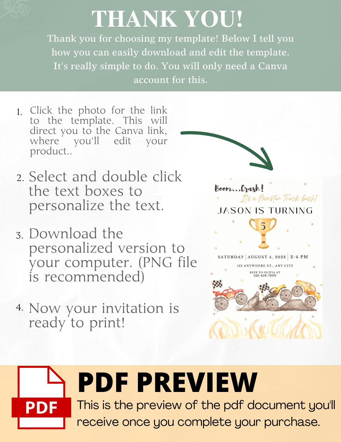 Truck Birthday Invitation Downloadable for Boys Rally - Etsy