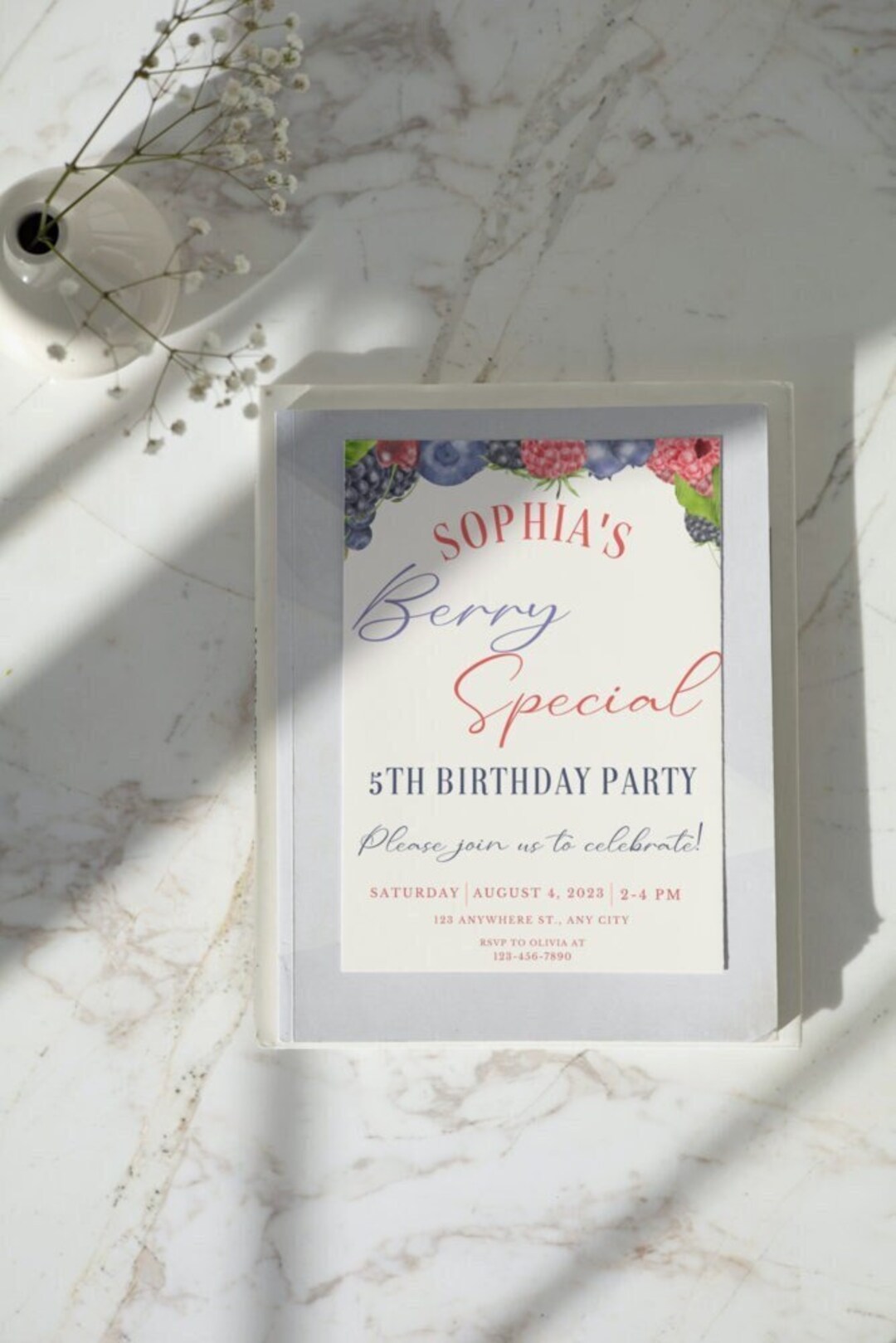 Berry Special Birthday Invitation, 5th Birthday Party Card, Summer ...