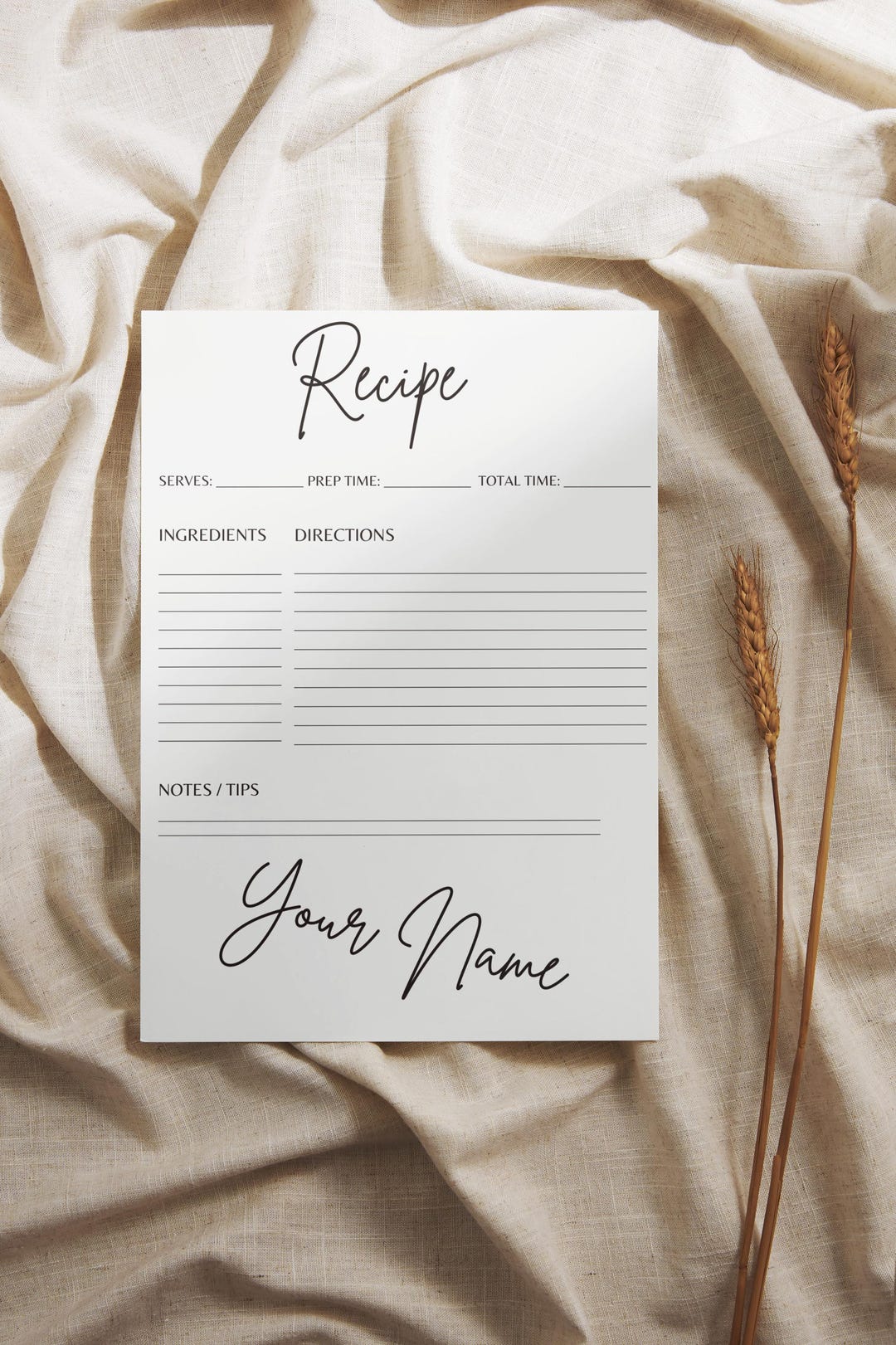 Blank Recipe Card Template, Printable Recipe Card, Editable Instant ...