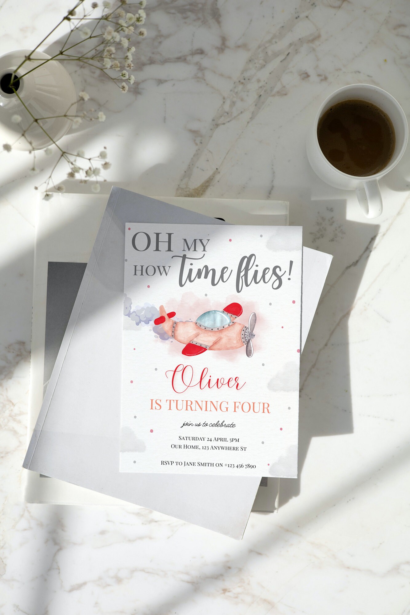 Airplane Birthday Invitation, Digital Printable Card, Aviation ...