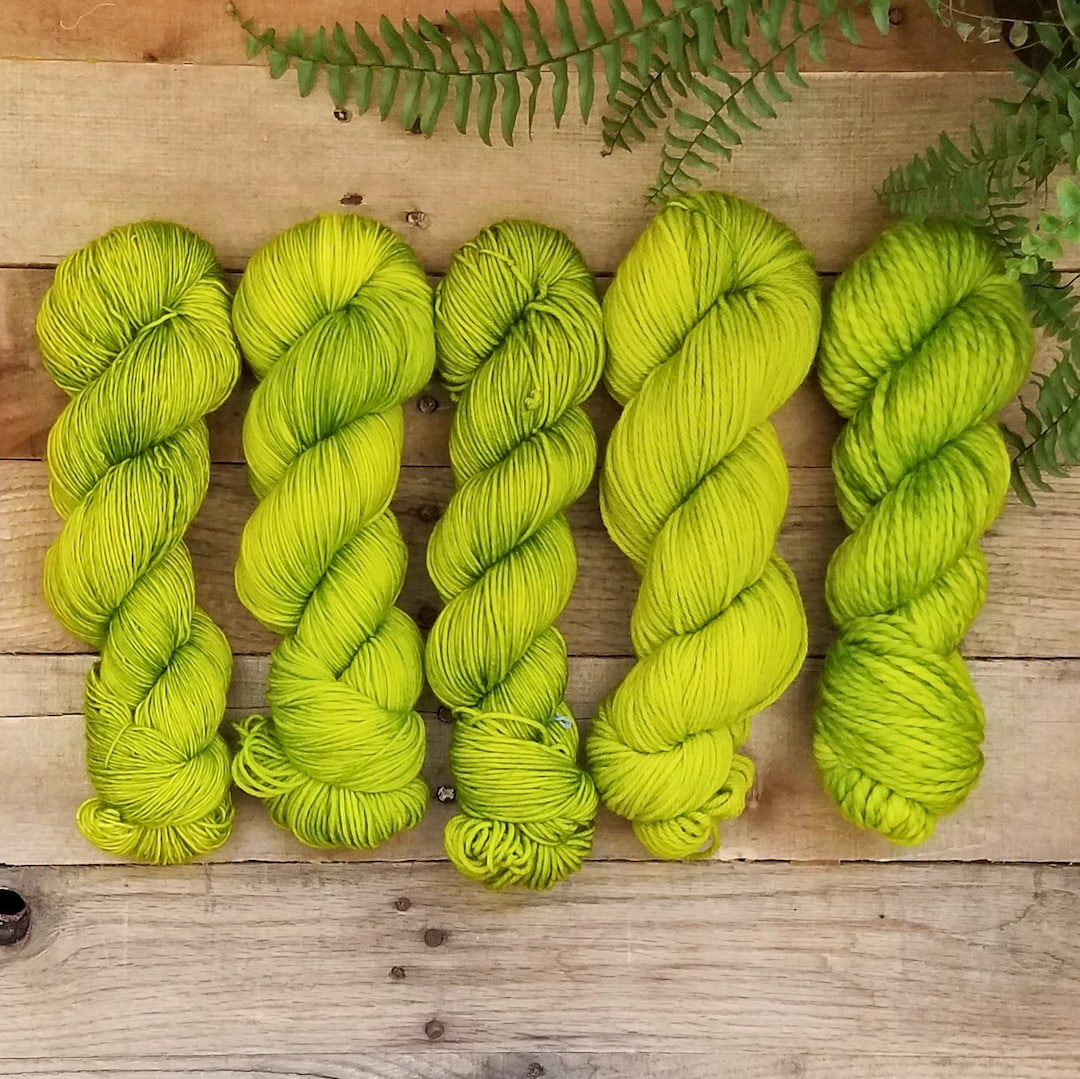 Lawn Games Hand Dyed Yarn: Lime Green Tonal, Superwash Merino, Sock ...