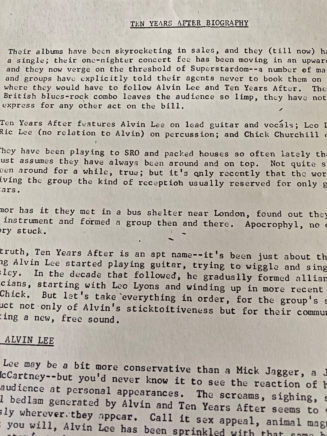 Ten Years After Press Kit - Etsy