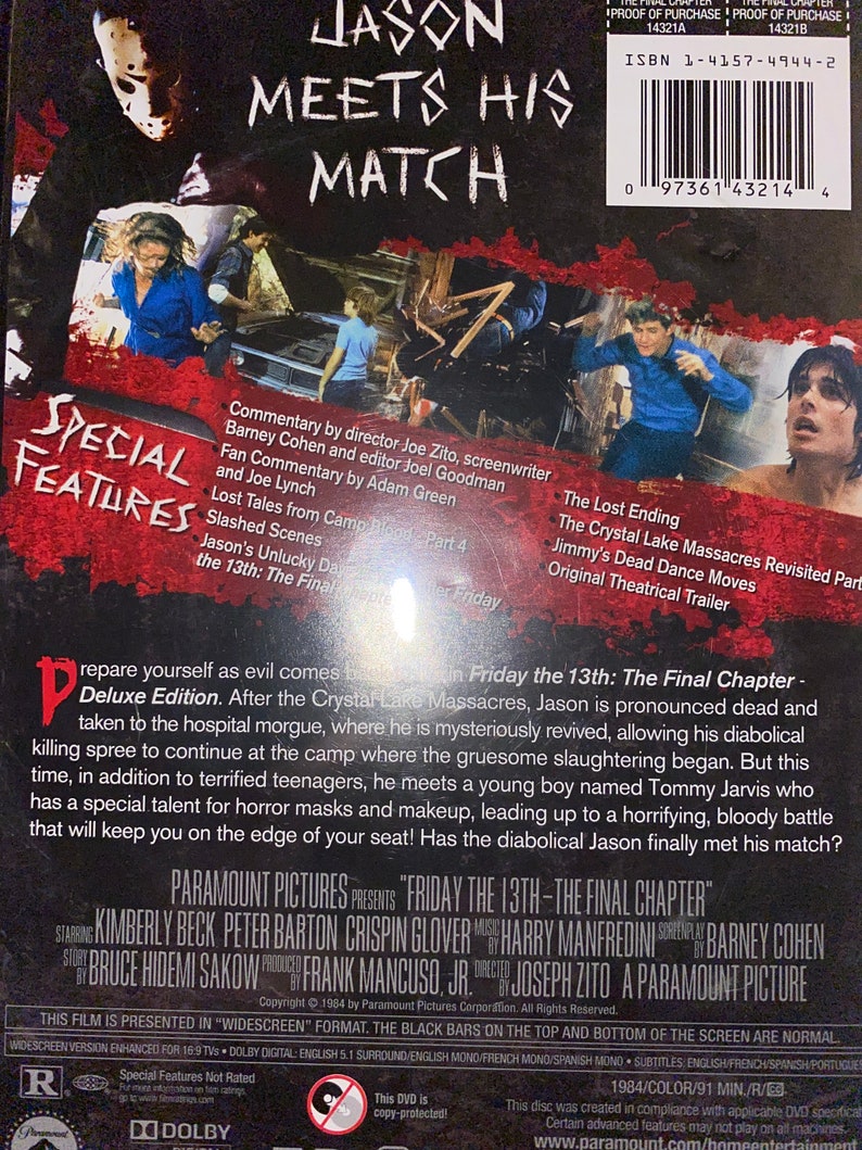 Friday the 13th the Final Chapter DVD Deluxe Edition - Etsy