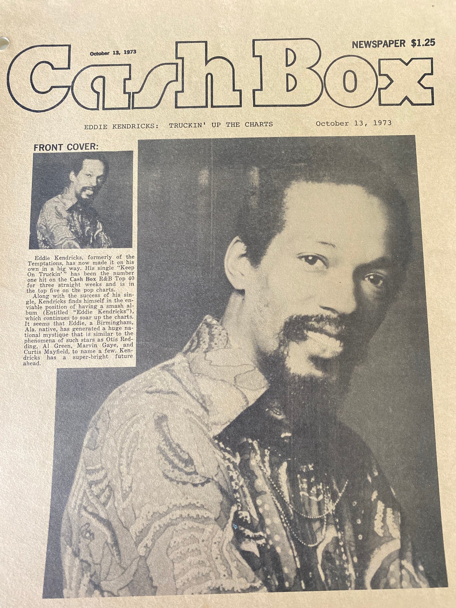 Cash Box Newspaper October 13,1973 Eddie Kendricks Cover - Etsy