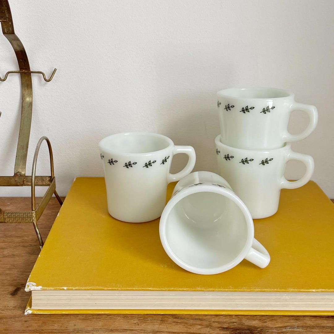 Vintage Pyrex Milk Glass Cup Set With Leaf Design & Gold Tone Stand - Etsy