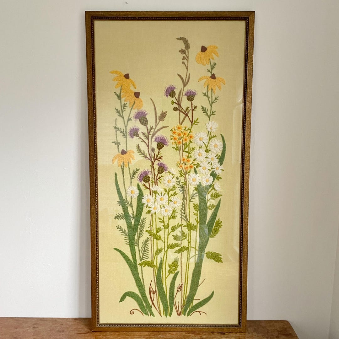 Vintage Large Mcm Floral Crewel Embroidery, in Original Frame - Etsy