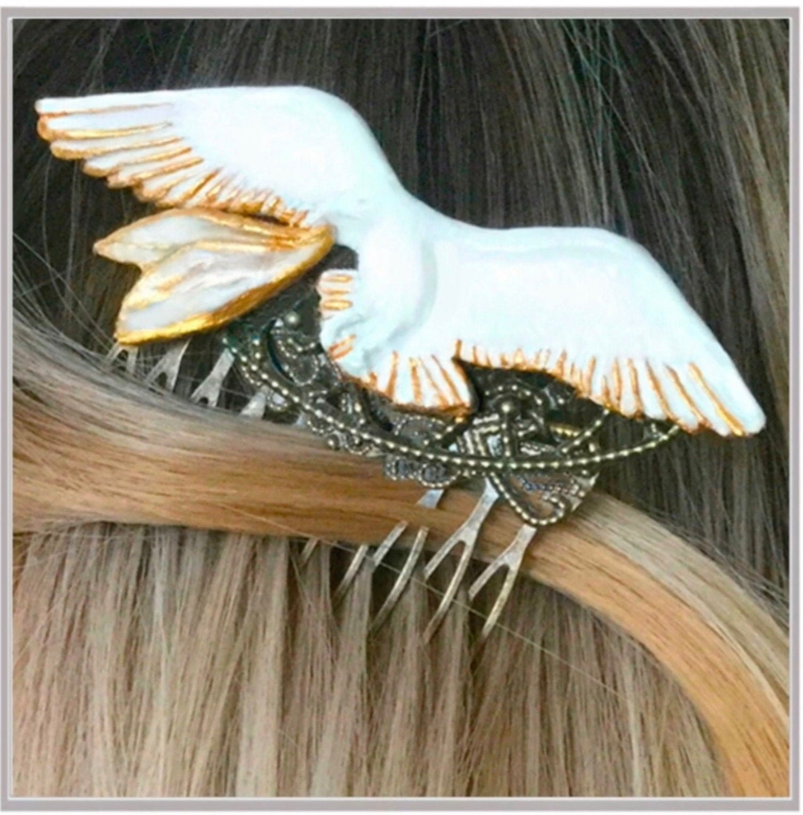 Large 2.5 inch ceramic bird hair comb with leaf | Etsy