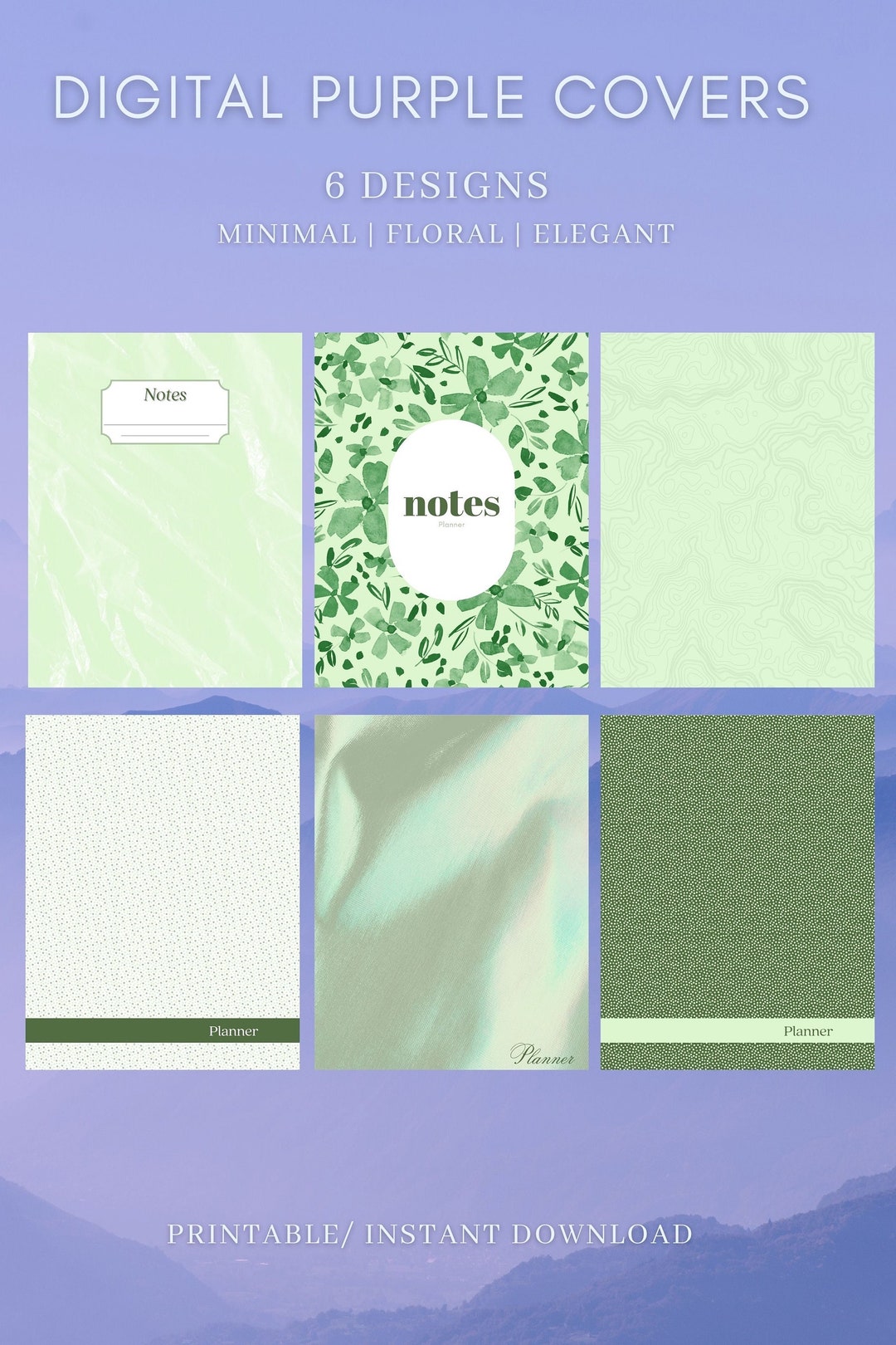 6 Digital Goodnotes Green Covers - Printable, Instant Download ...