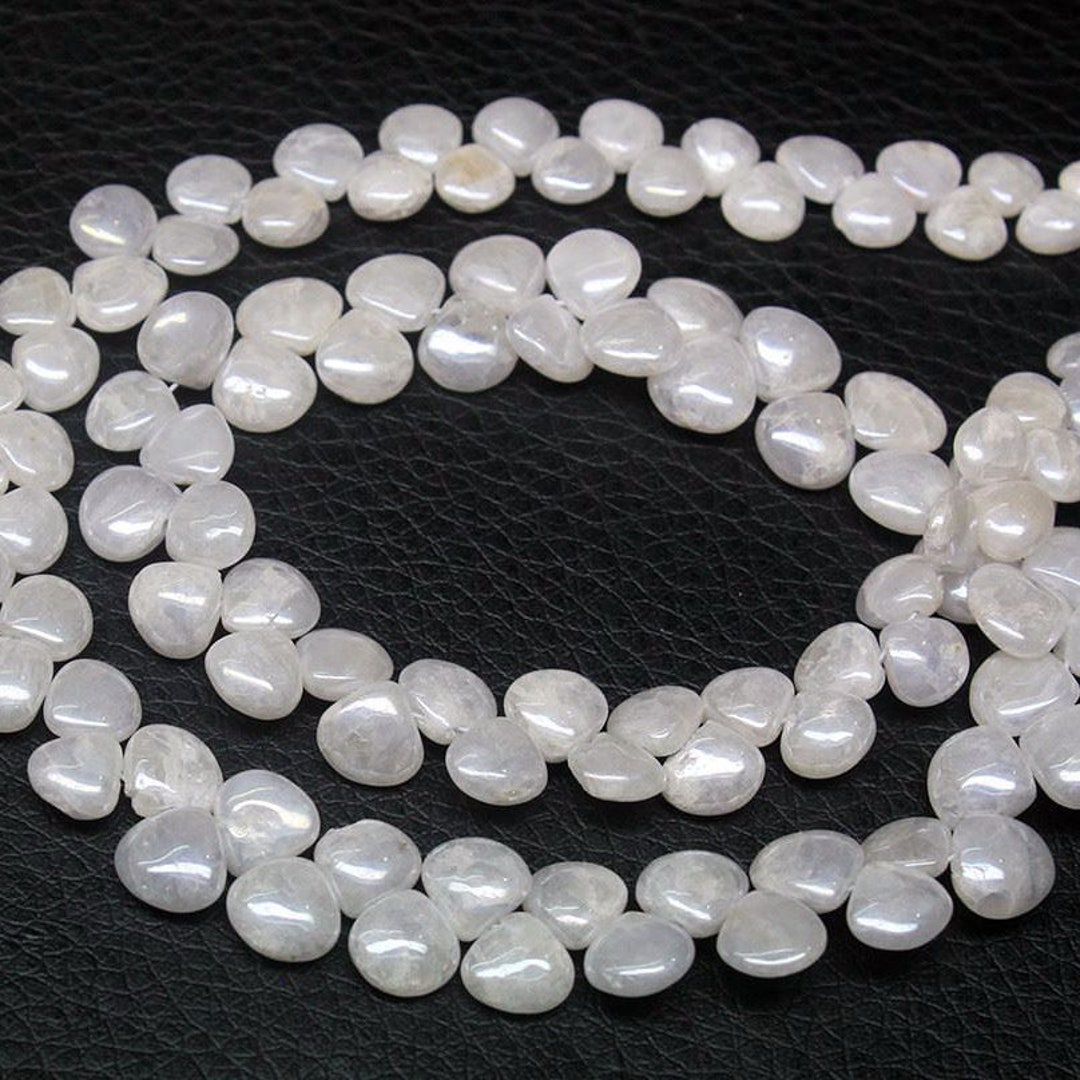 Natural Silverite Smooth Heart Polished Drop Briolette Beads Strand 5mm ...