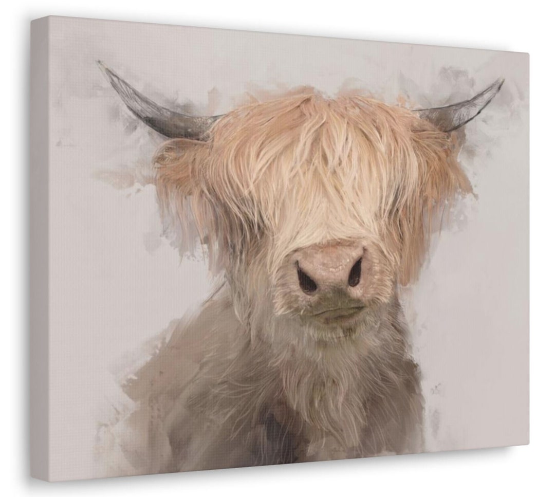Highland Cow Flower Crown Canvas Artwork No.4, Beautiful Farm Art ...
