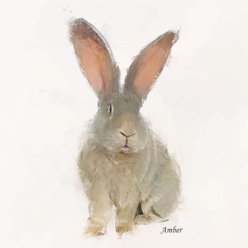 Custom Rabbit Portrait Pretty Pet Artwork Rabbit Memorial - Etsy