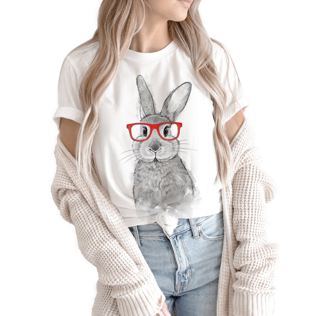 Rabbit Glasses T-shirt, Cute Bunny Shirt, Funny Animal Tee, Animal ...
