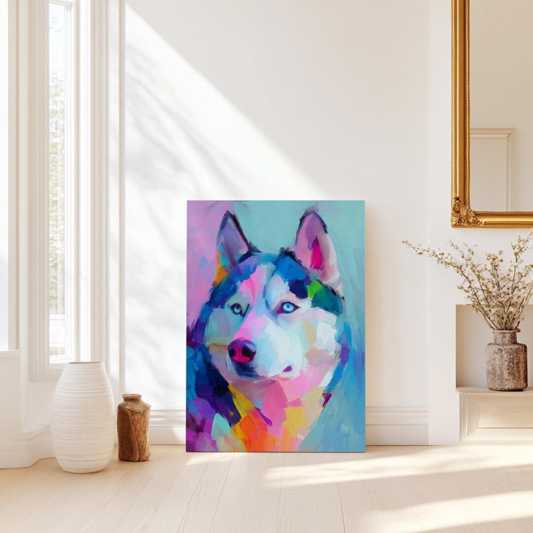 Siberian Husky Abstract Wall Art Dog Lover Gift Pet Canvas Portrait ...
